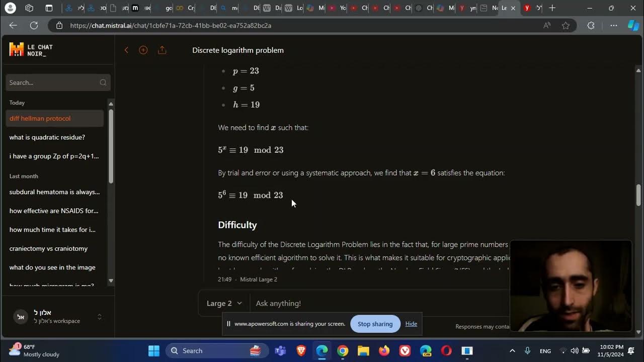 Cryptography Diffie Hellman algorithm DHL and the Discrete Logarithm Problem DLP - YouTube