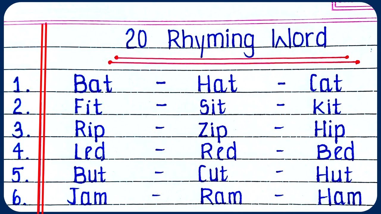 Rhyming words in English three words each | Learn 20 Interesting ...