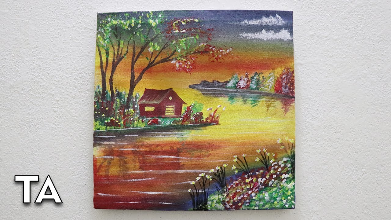 Beautiful Riverside Scenery Painting | Acrylic Painting | Tuba Arts ...