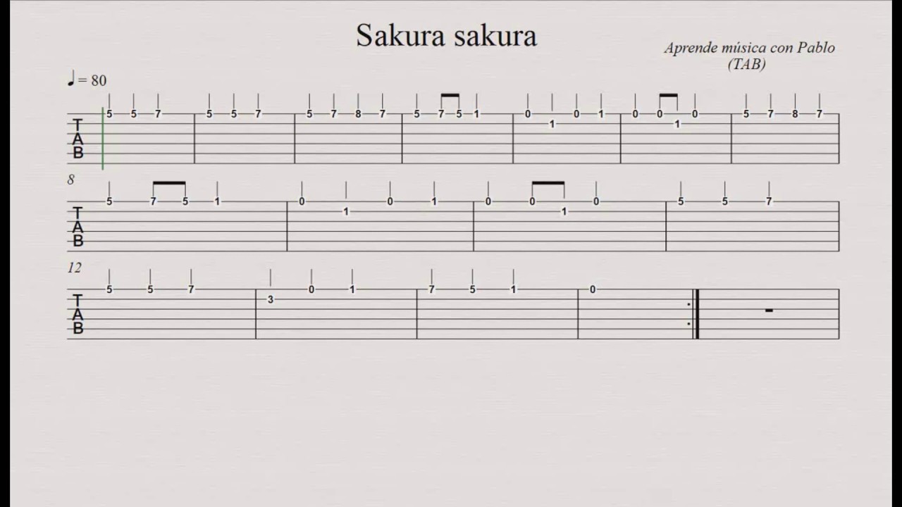 SAKURA SAKURA: TAB (guitarra...) (tablatura con playback) - YouTube