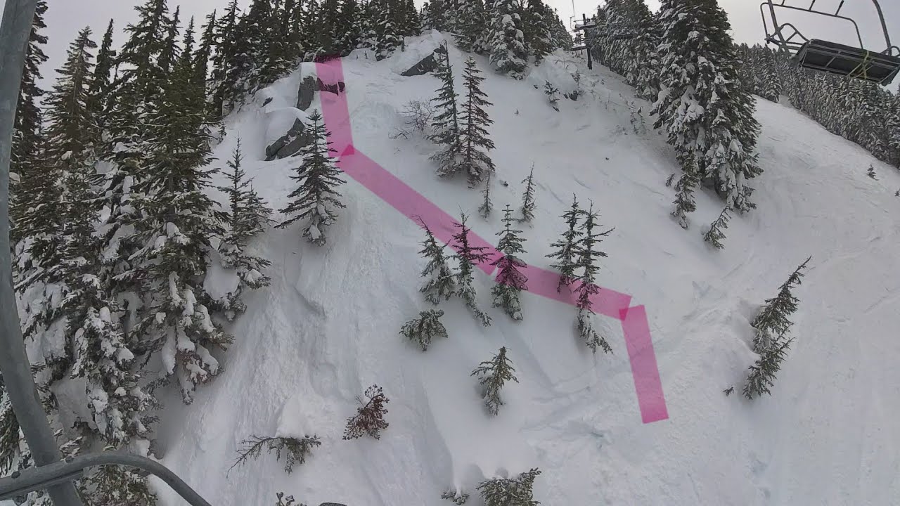 2024-03-13-Stevens Pass-Snowboarding Double Diamond Rib to cliff drop ...