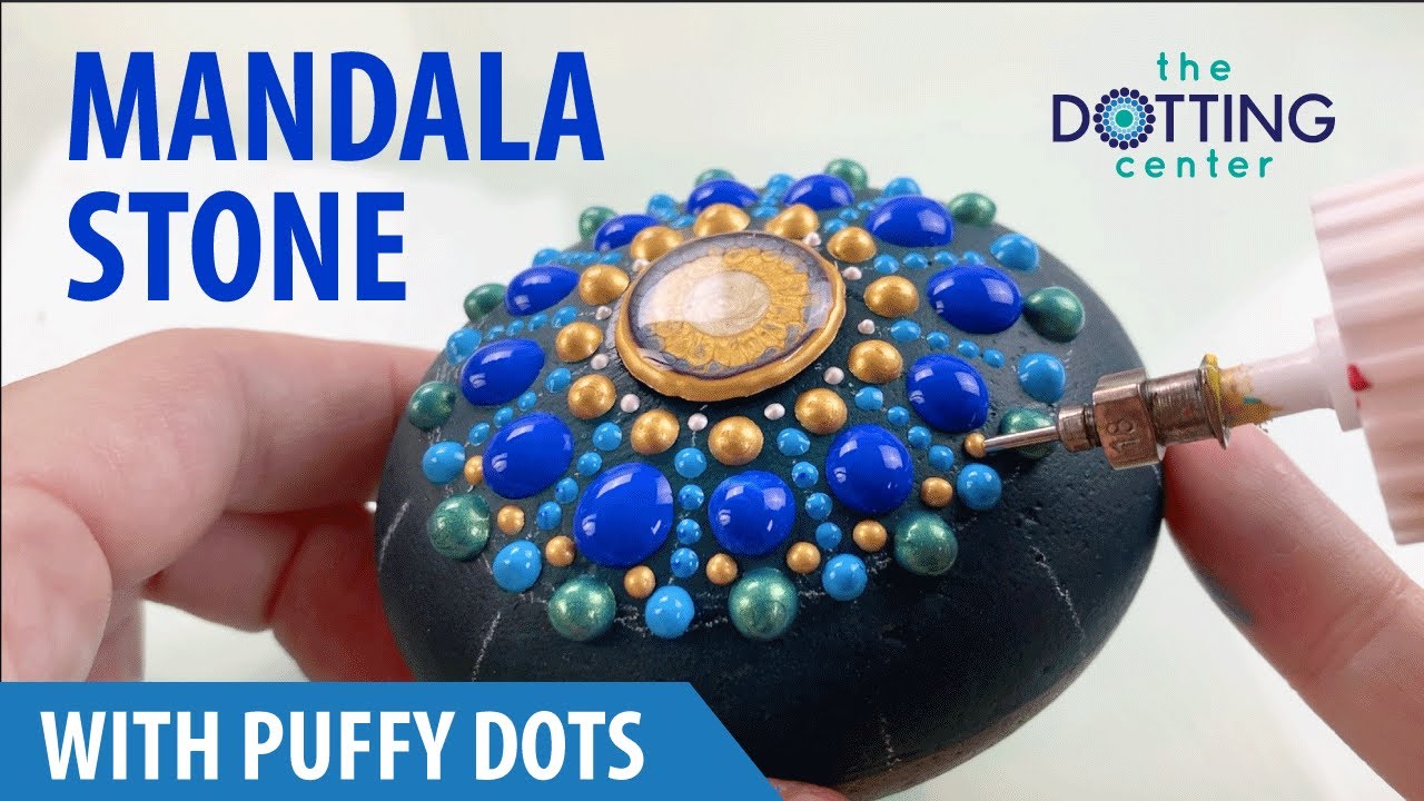 How to paint a mandala stone with puffy dots - Dot painting tutorial ...