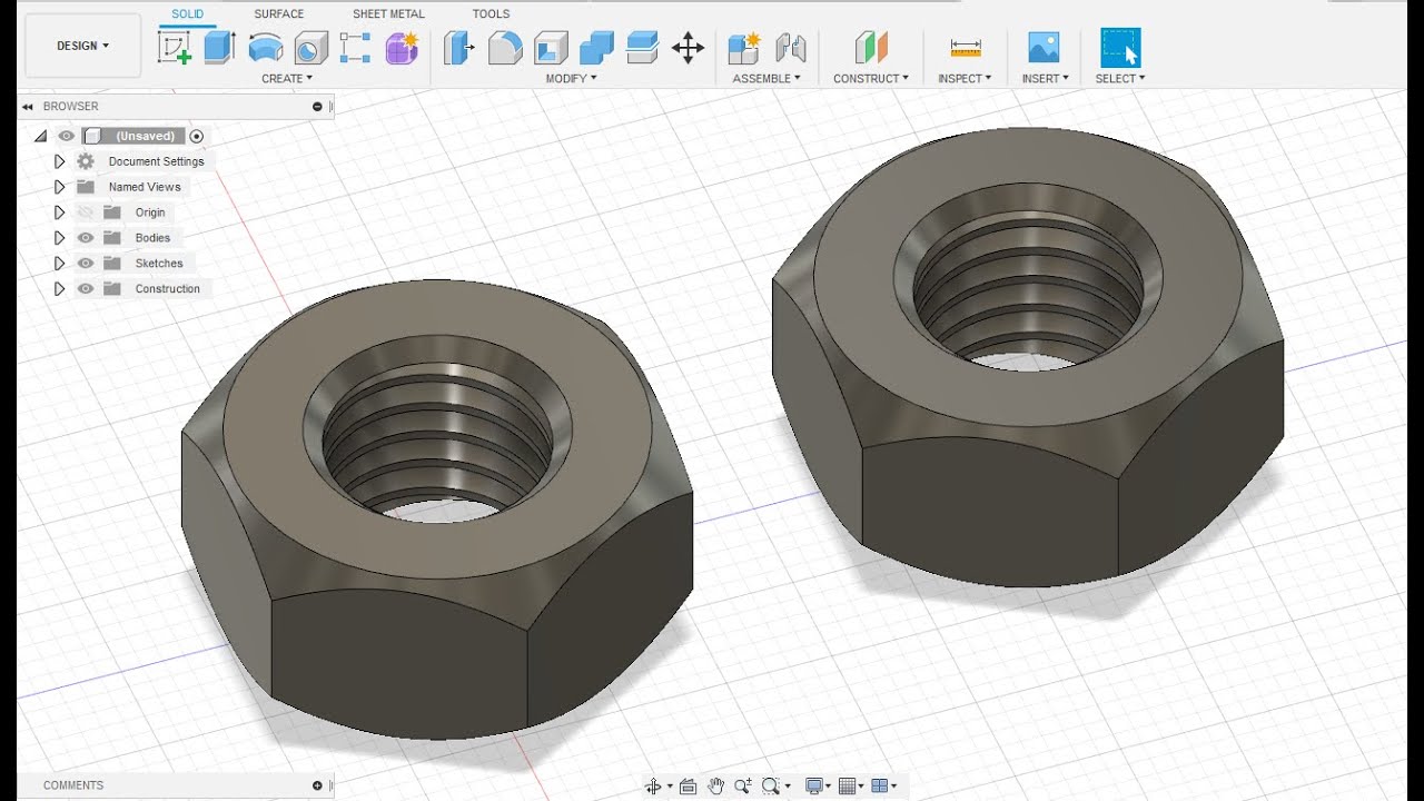 Fusion 360 : Design of Nut With Threads in Fusion 360 - YouTube