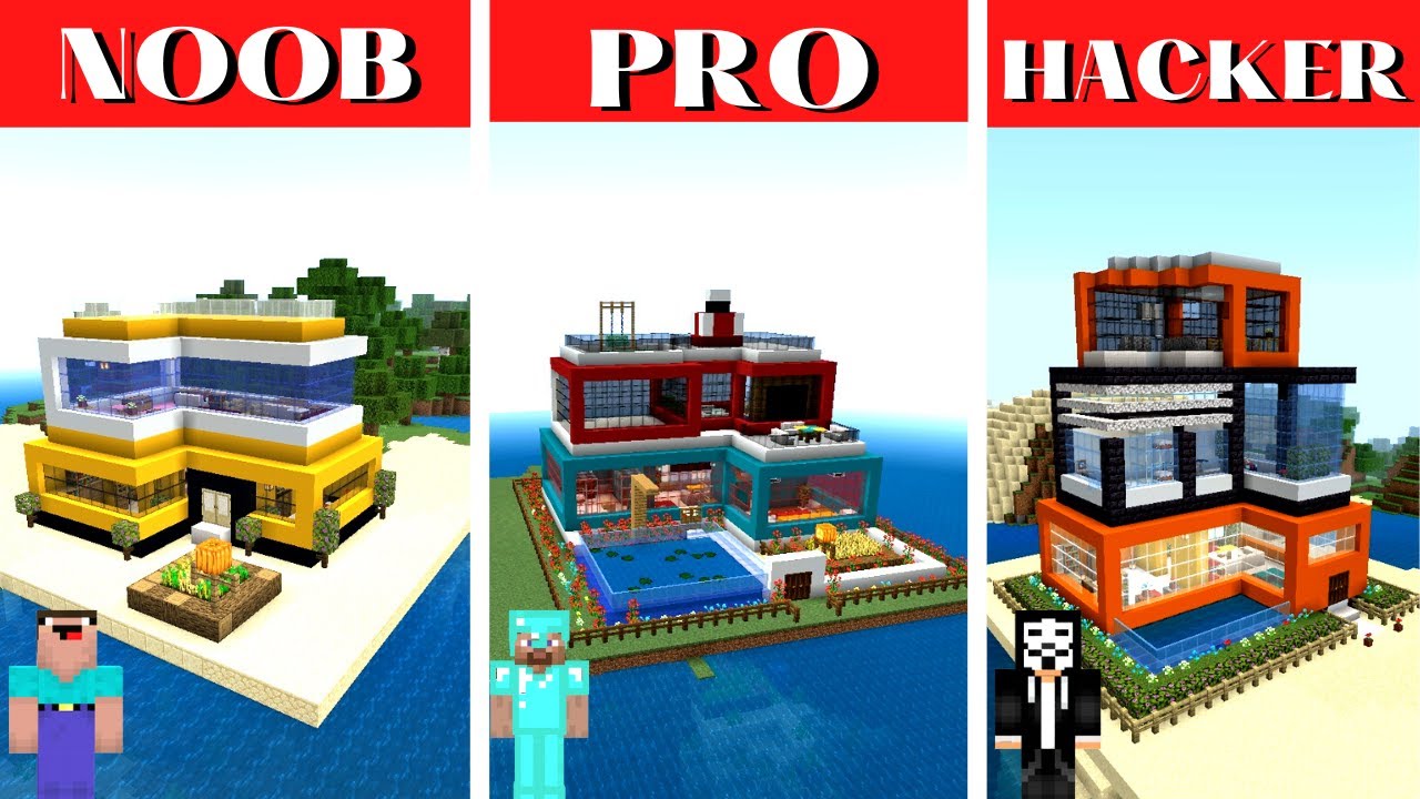 Minecraft NOOB vs PRO vs HACKER: MODERN FAMILY HOUSE BUILD CHALLENGE in ...