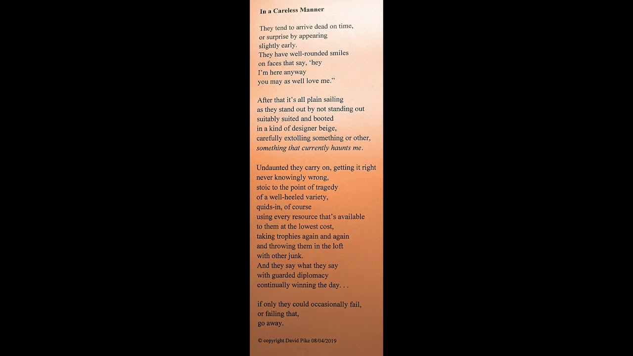 In a Careless Manner poem by David Pike - YouTube
