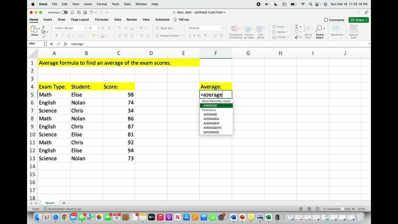 Microsoft Excel - AVERAGE Function Tutorial - YouTube