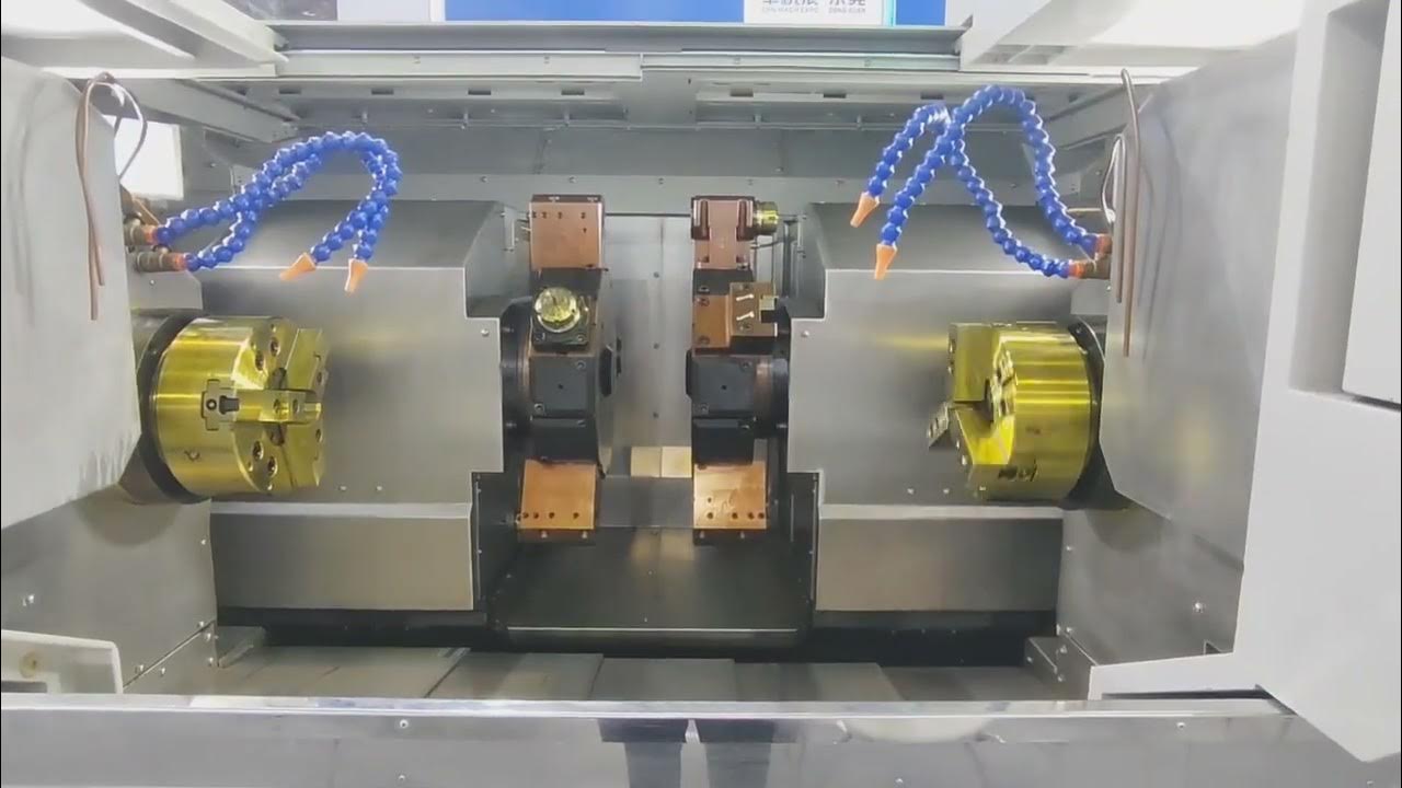 Double spindle and double turret CNC lathe machine - YouTube