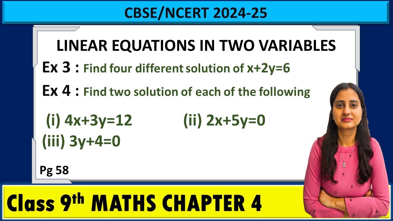 Linear equations in two variables example 3 and example 4 | Class 9 ...