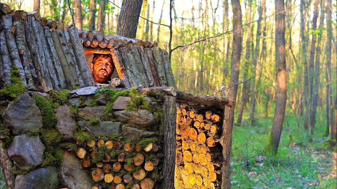Bushcraft Shelter Camping; Building a Secret Survival Dugout. Tree ...