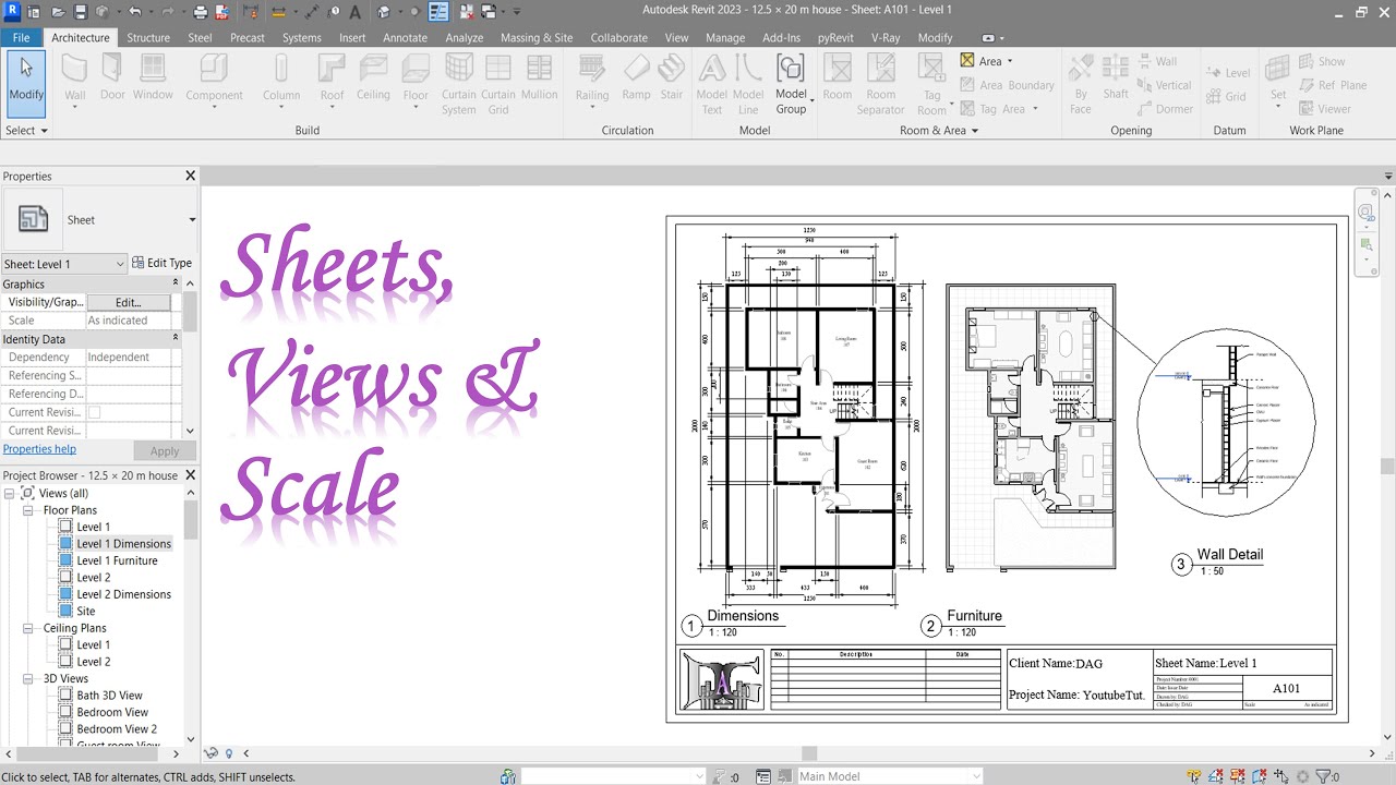 Revit tutorials Part 14 & Final (Sheets, Views, & Scale) - YouTube