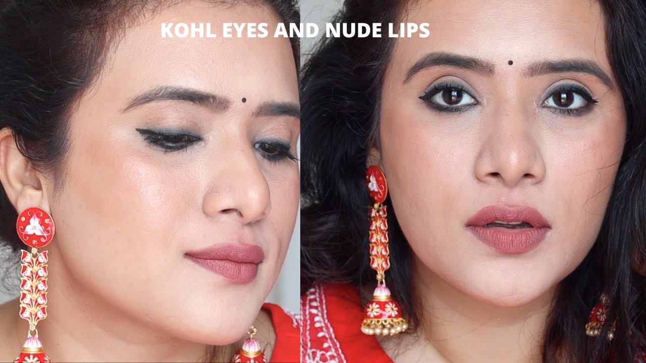KOHL RIMMED EYES AND NUDE LIP LOOK ft MAMAEARTH - YouTube