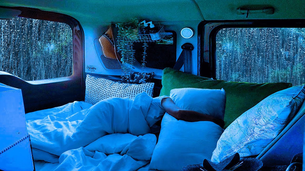 Cozy Car In Rainy Night with Sounds Soft Rain & Thunder for Sleeping ...
