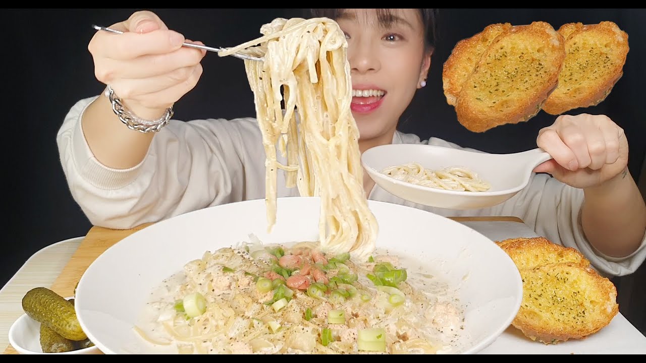 [MUKBANG] 직접 만든 명란 크림 파스타 | Homemade Pollack Roe Cream Pasta - YouTube