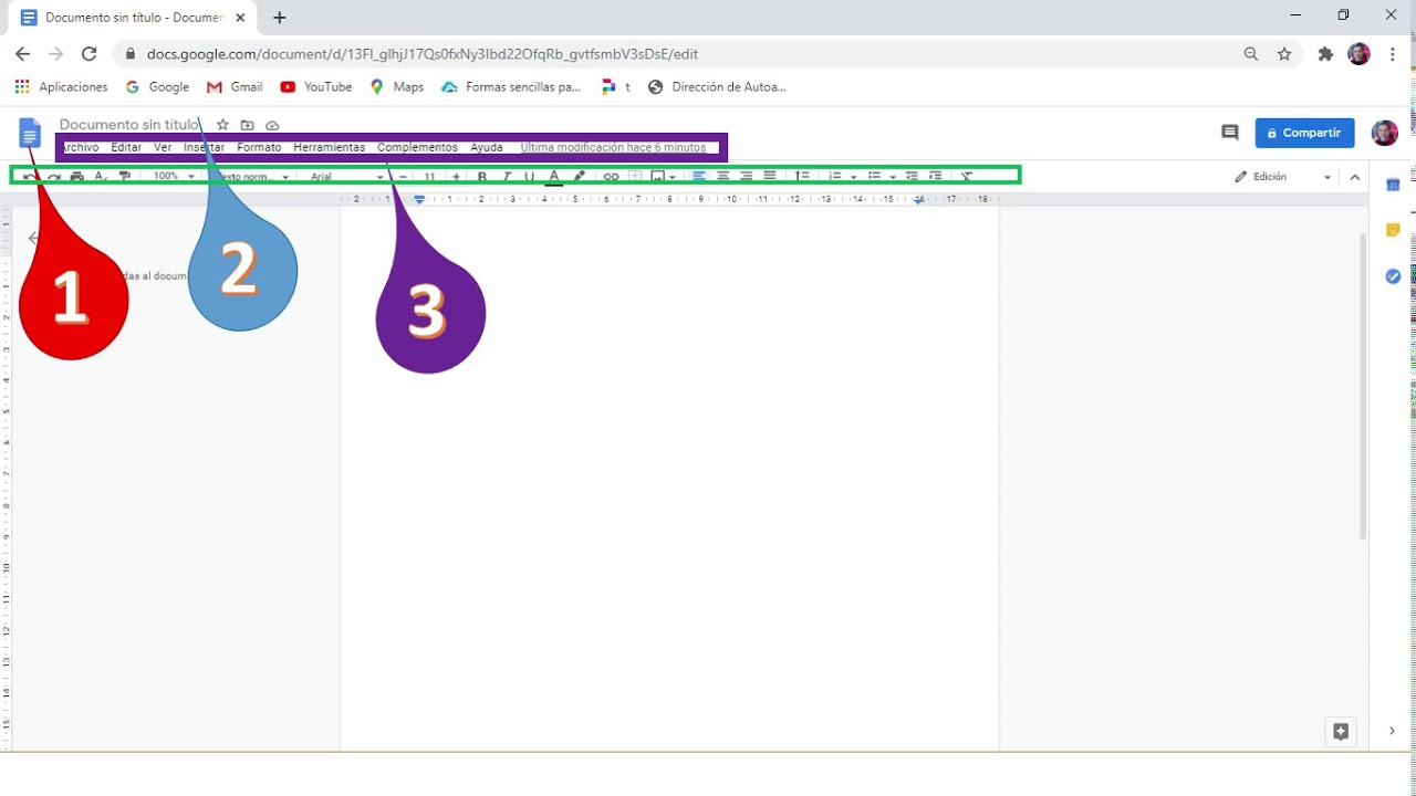 Principales elementos de las ventana de trabajo de Google Docs (Documentos de Google). - YouTube