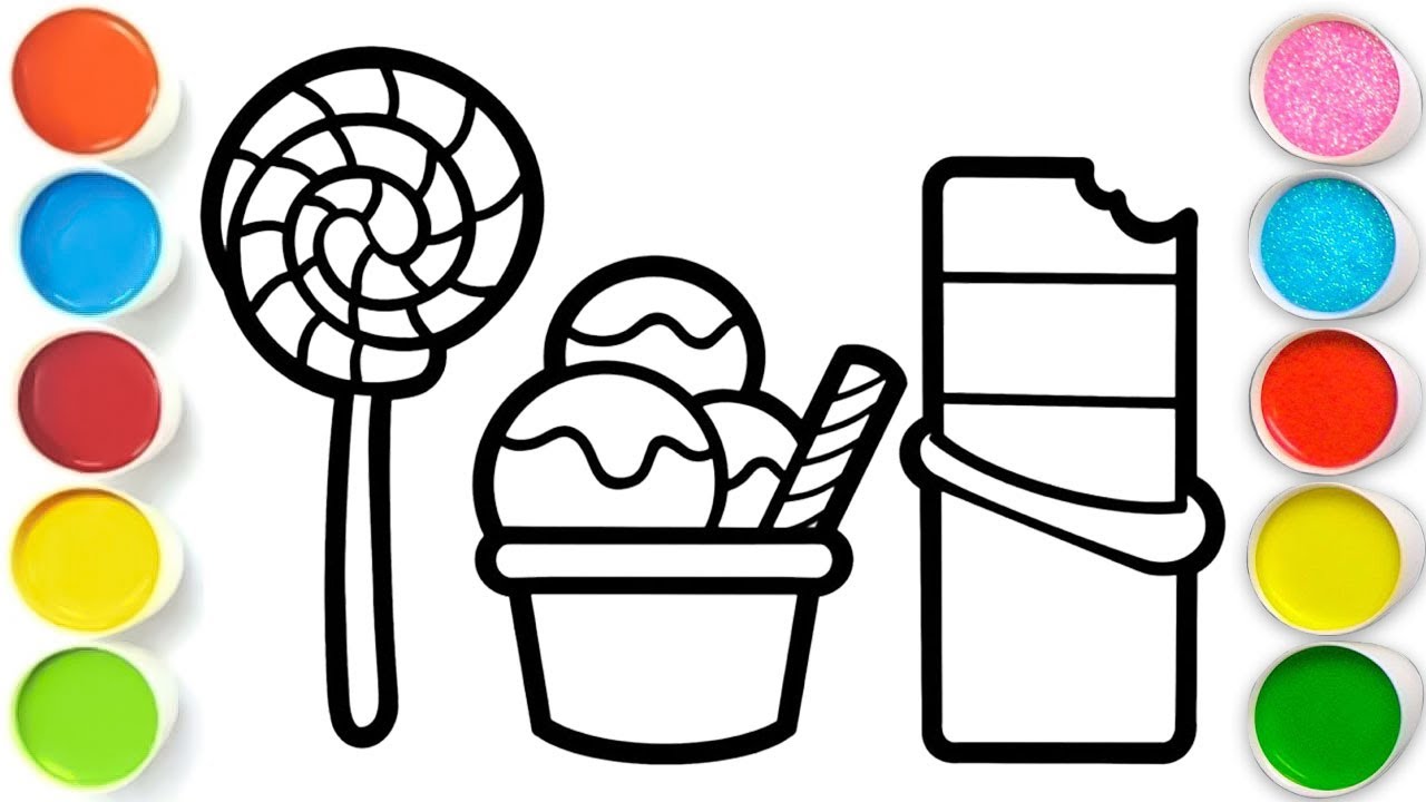 Lolipop, Ice Cream, Chocolate Drawing, Painting & Coloring For Kids and ...