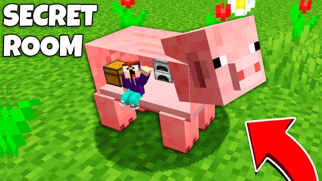 How to BUILD SUPER SECRET HOUSE inside a PIG in Minecraft ? PIG PASSAGE ...