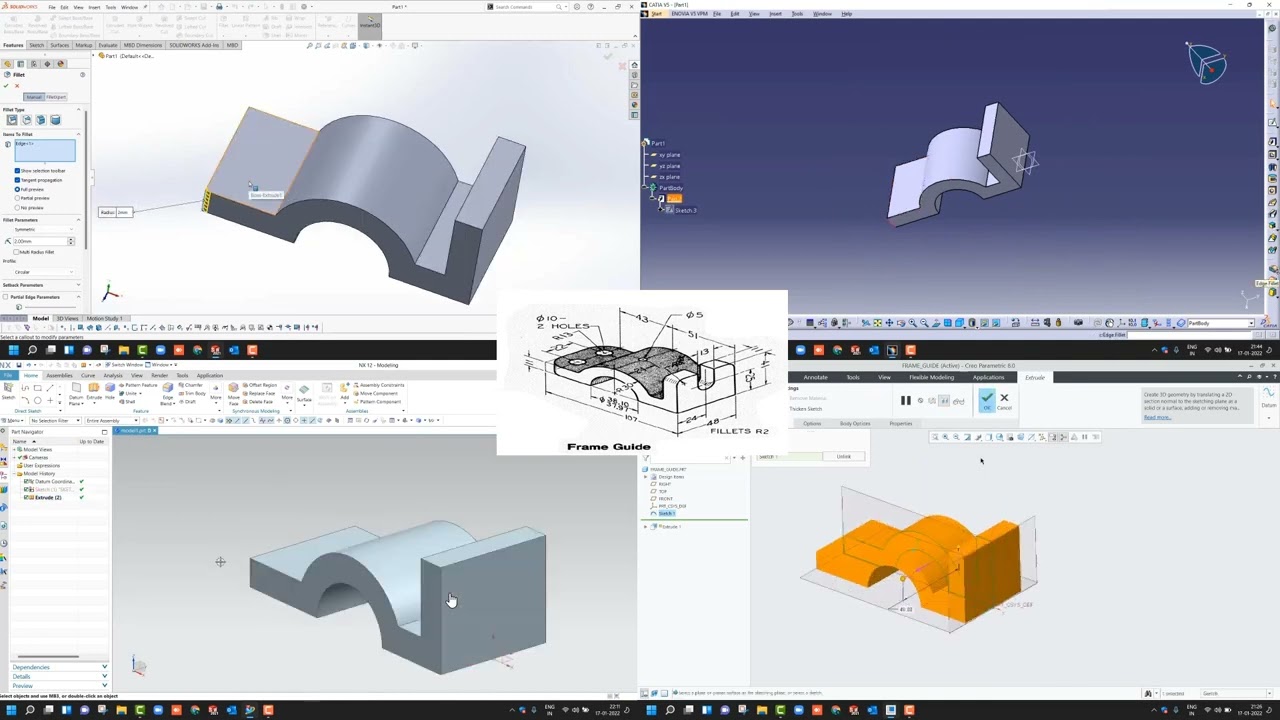 Catia Nx Creo SOLIDWORKS All in one CAD Exercise - Frame Guide - YouTube