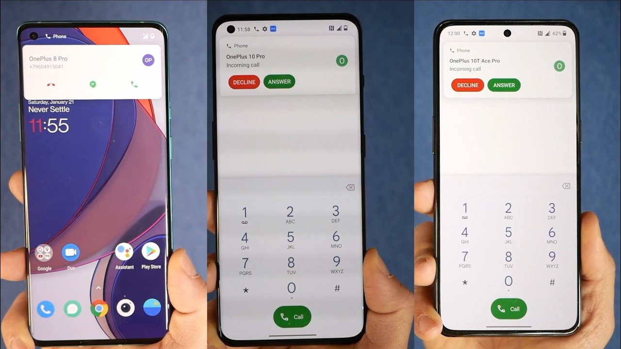 three hands Incoming call OnePlus 8 Pro + OnePlus 10 Pro + OnePlus 10T ...