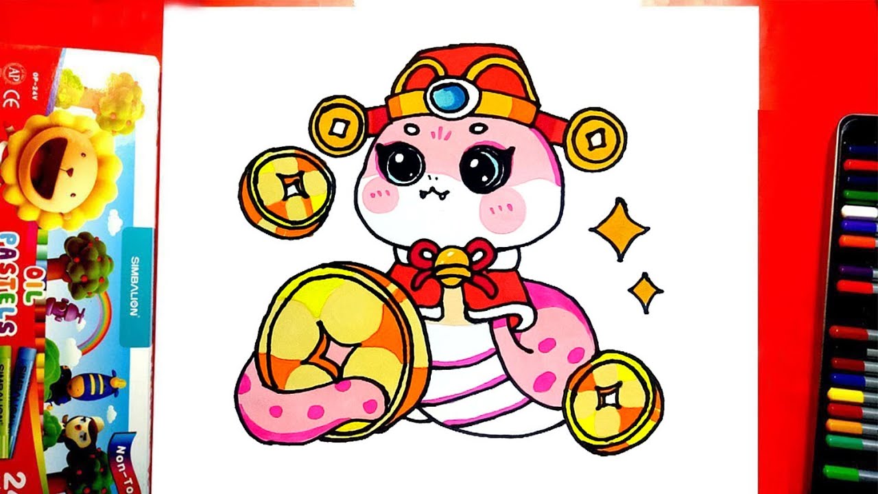 Vẽ con rắn thần tài Tết 2025 | Cách vẽ con rắn cute - YouTube