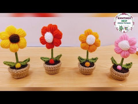çok şeker oldular🌷tığ işi saksıda çiçek yapımı /tığ işi süs çiçek yapımı