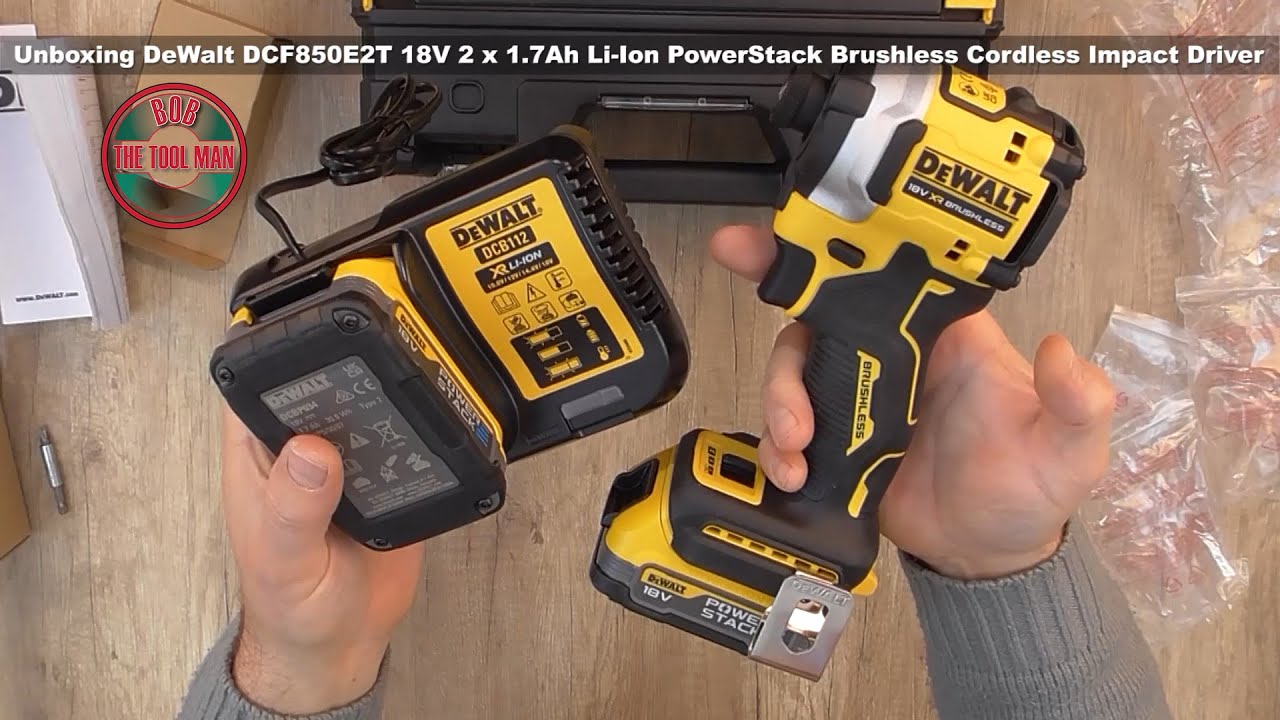 Unboxing DeWalt DCF850E2T 18V 2x1 7Ah PowerStack Brushless Cordless Impact Driver - Bob The Tool ...