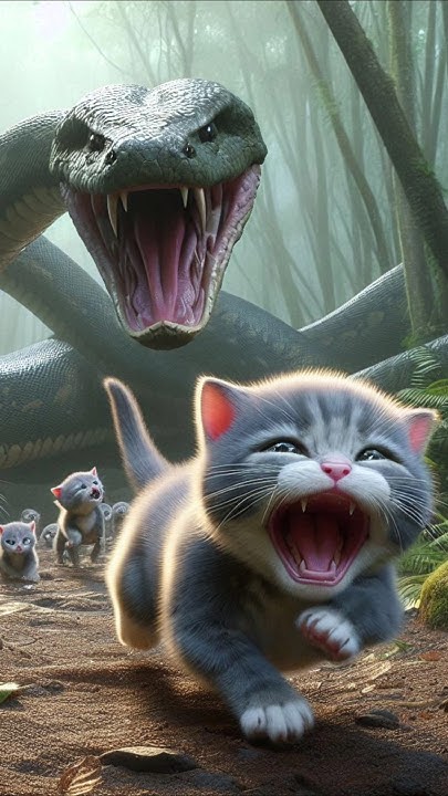 Chased by dinosaurs vs pythons |#cat #cute #kitten #shorts - YouTube