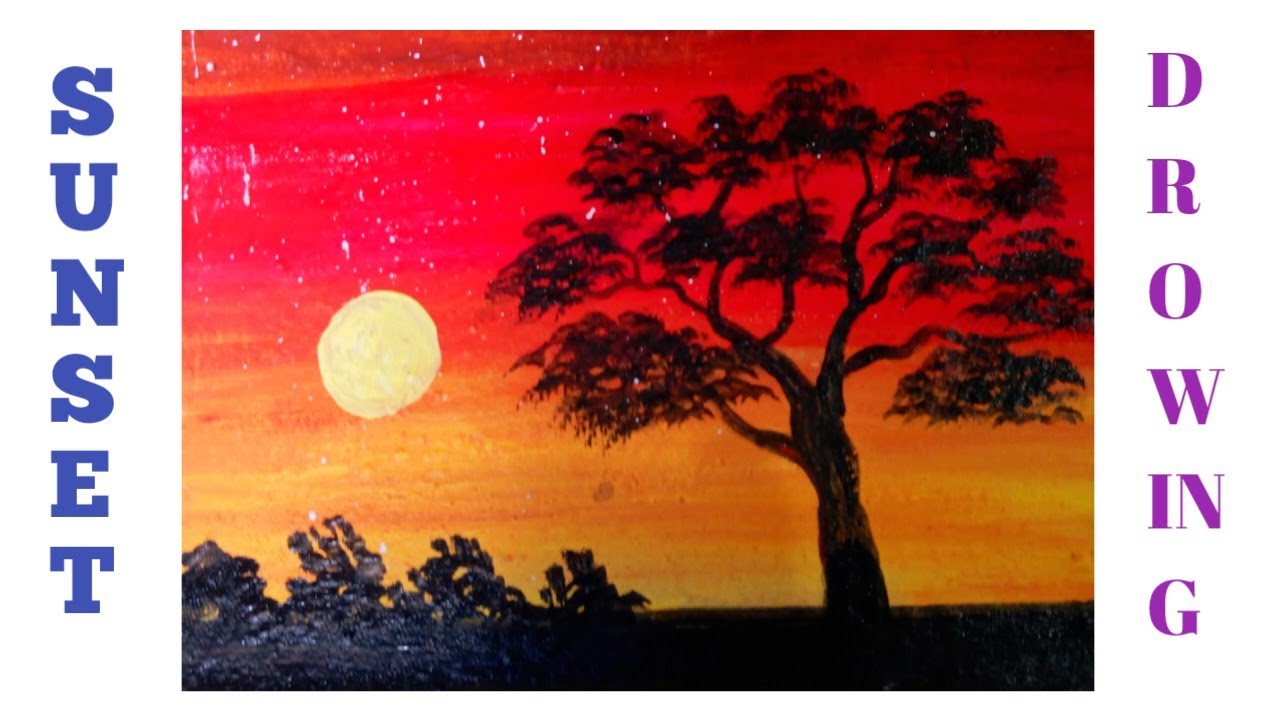 easy sunset painting/arilic colour painting idea for beginners ☀️🌅 ...