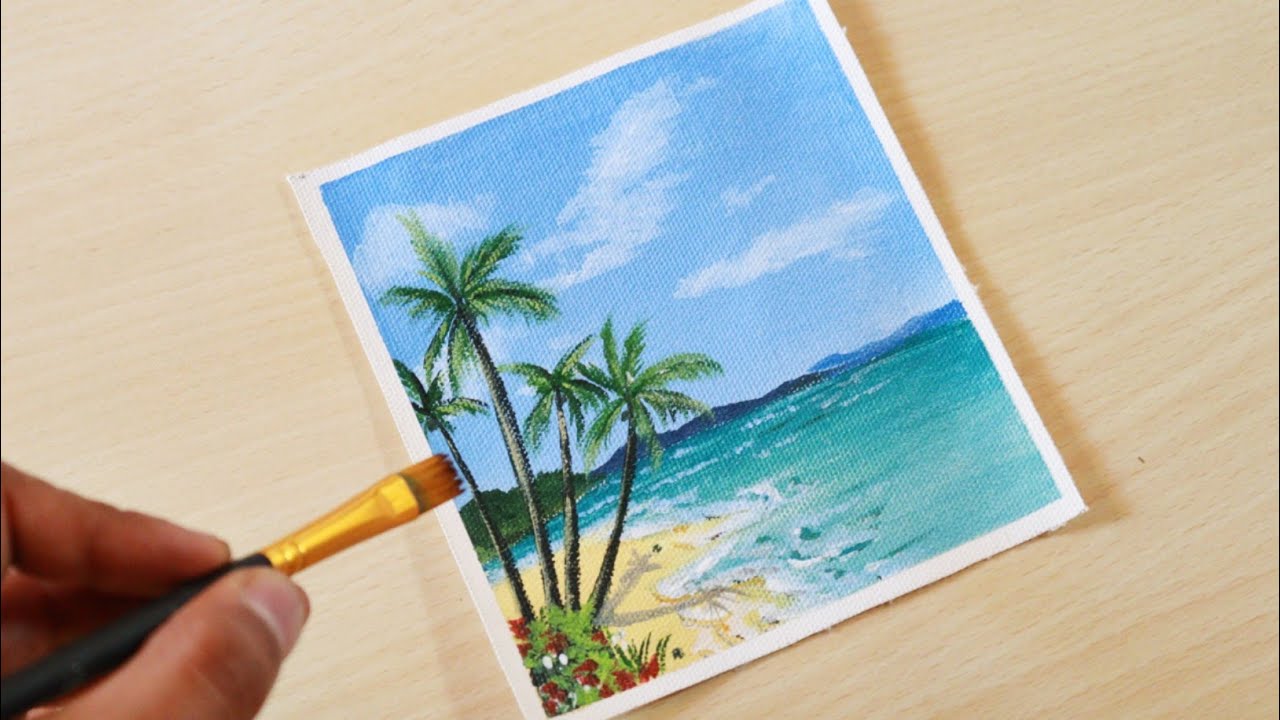 how to paint beach acrylic painting for beginners #acrylic - YouTube