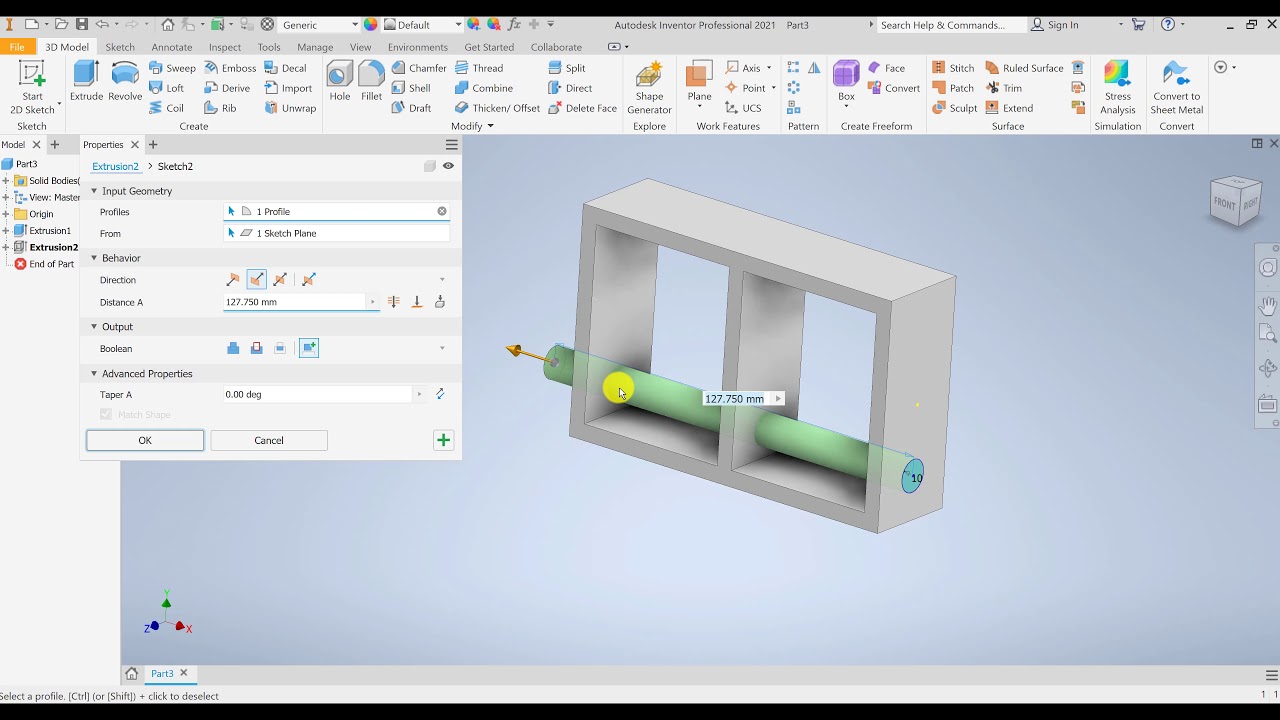 Bài 8: Lệnh Extrude trong môi trường 3D trong phần mềm Inventor - YouTube