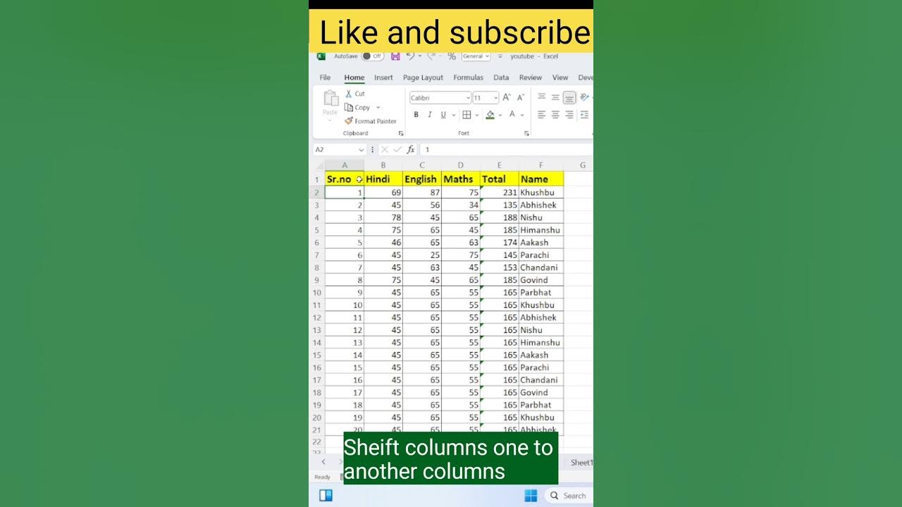 Sheift columns one to another columns in Ms-excel l l Excel tutorial for beginners # ...