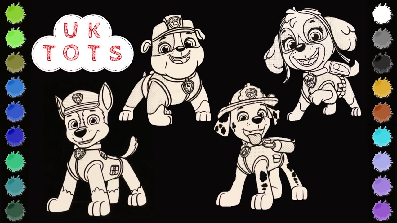 Paw Patrol Colouring for Kids | Marshall, Chase, Skye & Rubble | - YouTube