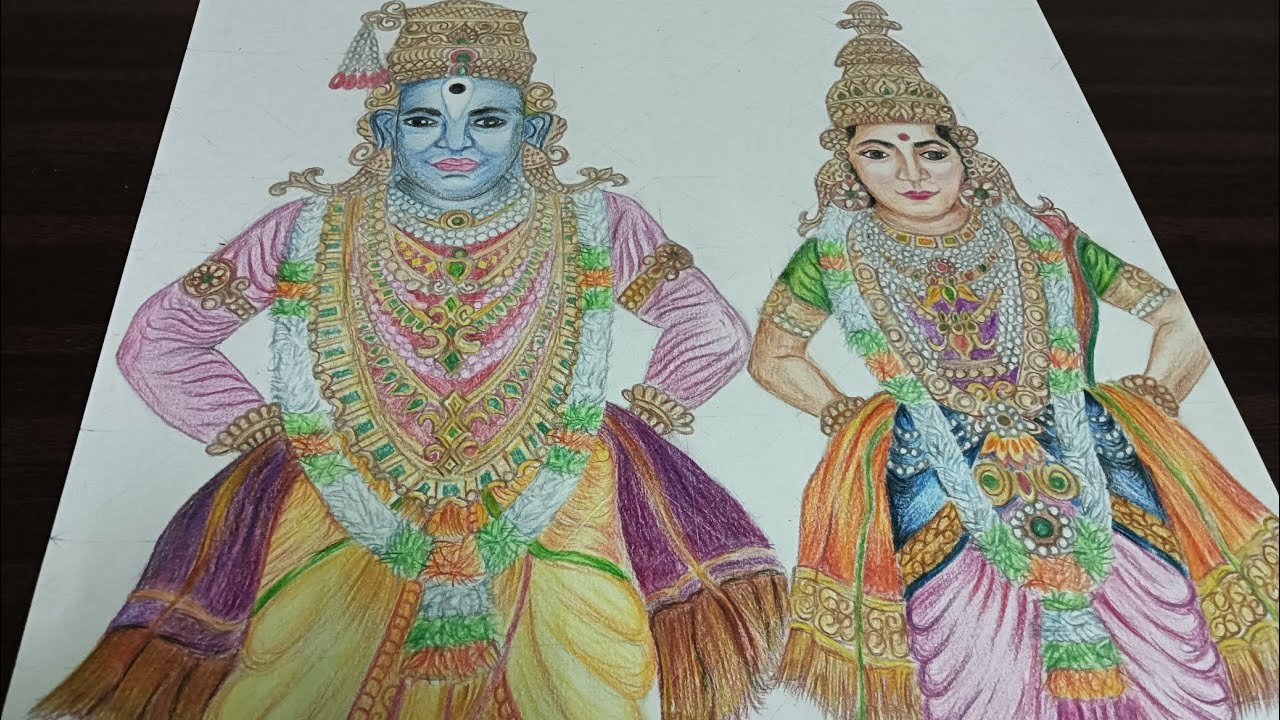 Vitthal Rukmini Pencil Colour Sketch | Part 2 | Jewellery And Flowers ...