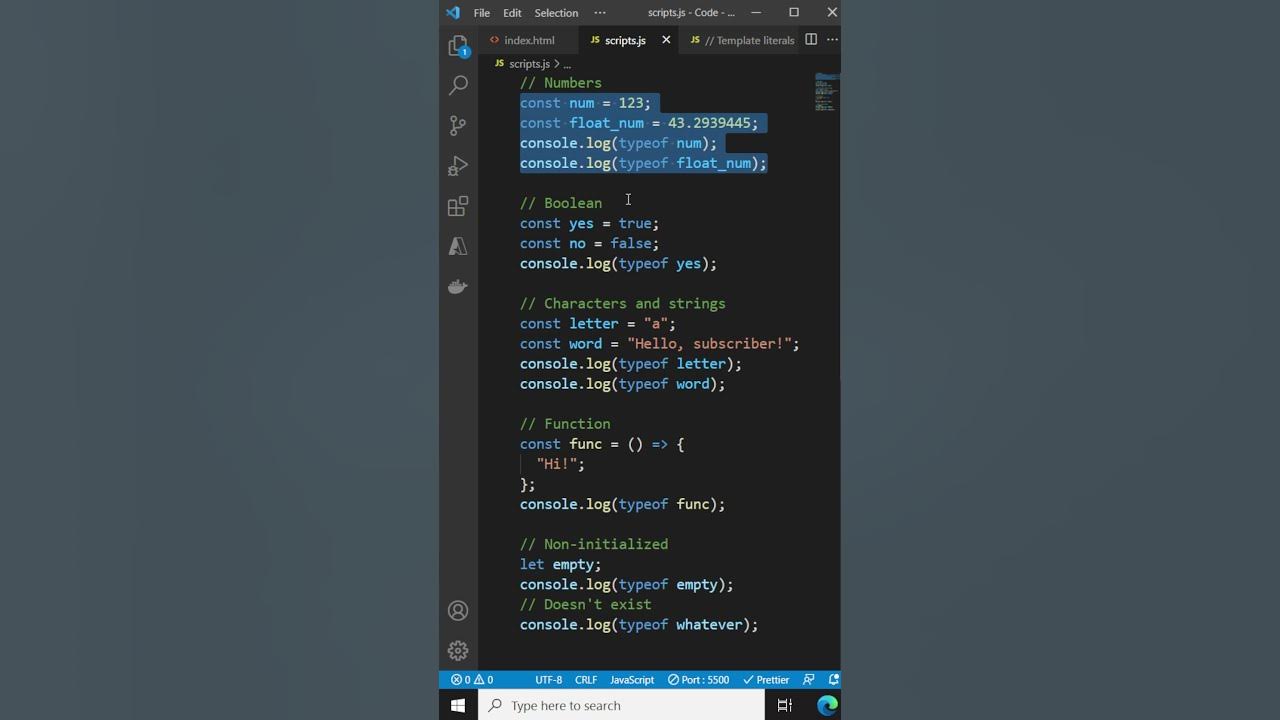 Typeof Operator Javascript Tutorial For Beginners Youtube