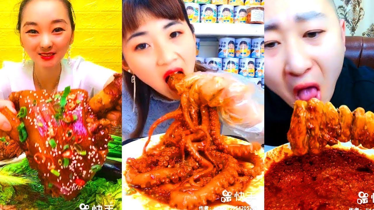 SPICY FOOD COMPILATION - ASMR eat octopus, giant shrimp, Geoduck ...