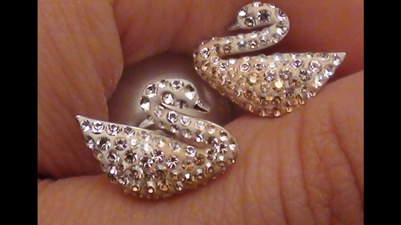 Swarovski Silver-Tone Ombré Crystal Swan Stud Earrings - YouTube