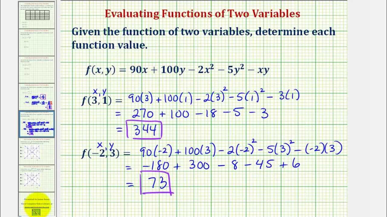 Ex: Function Values of a Function of Two Variables (Polynomial) - YouTube