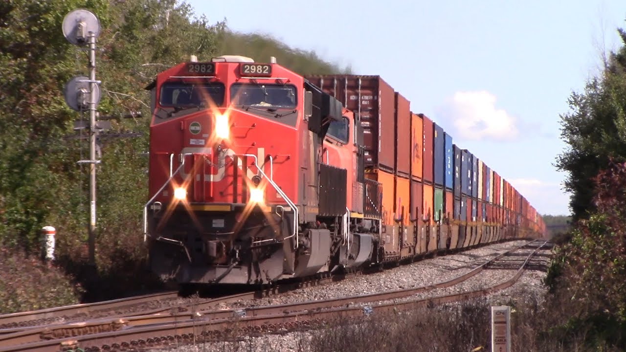 Fast Stack Train CN 123 Passing Painsec Junction on Approach to Moncton ...