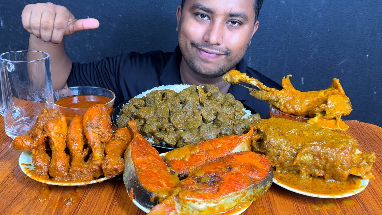 EATING MUTTON NECK ,MUTTON FULL LEG PIECE ,MUTTON KALEJI ,BIG FISH ...