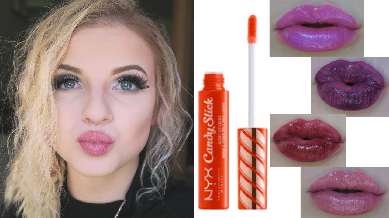 NYX Candy Slick LIP SWATCHES 9 shades - YouTube