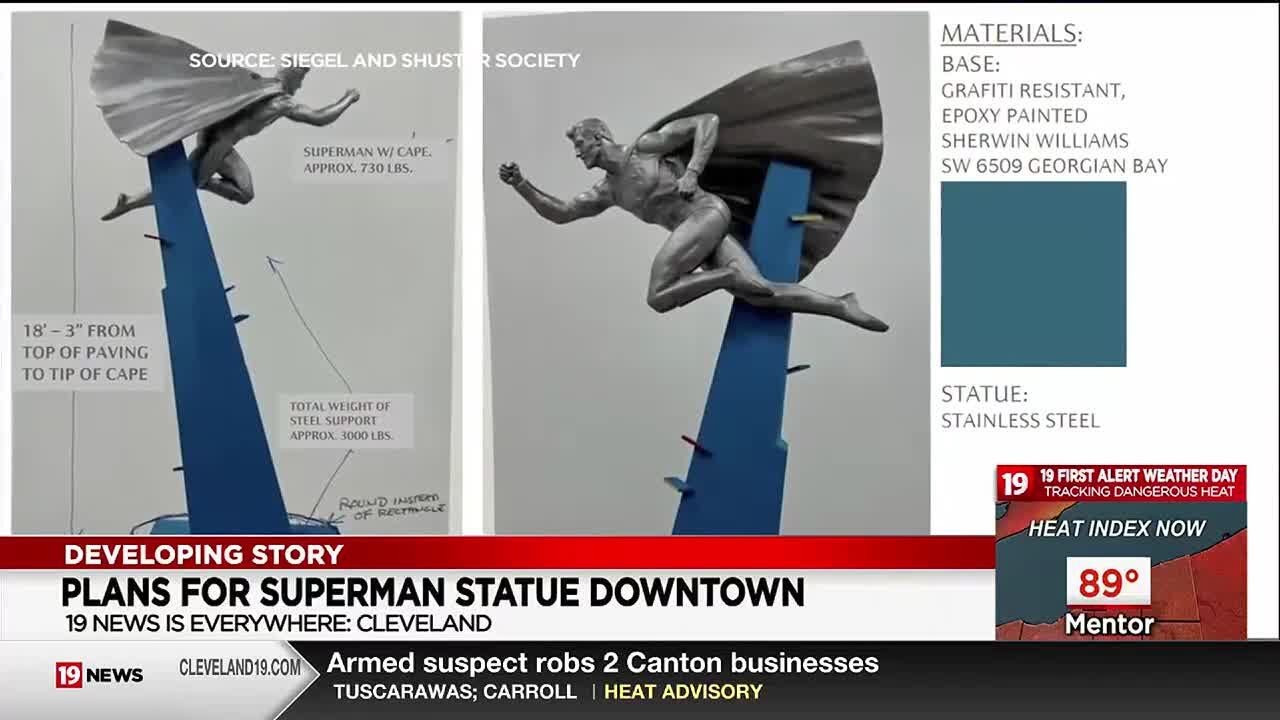 Superman statue fundraising begins in downtown Cleveland - YouTube