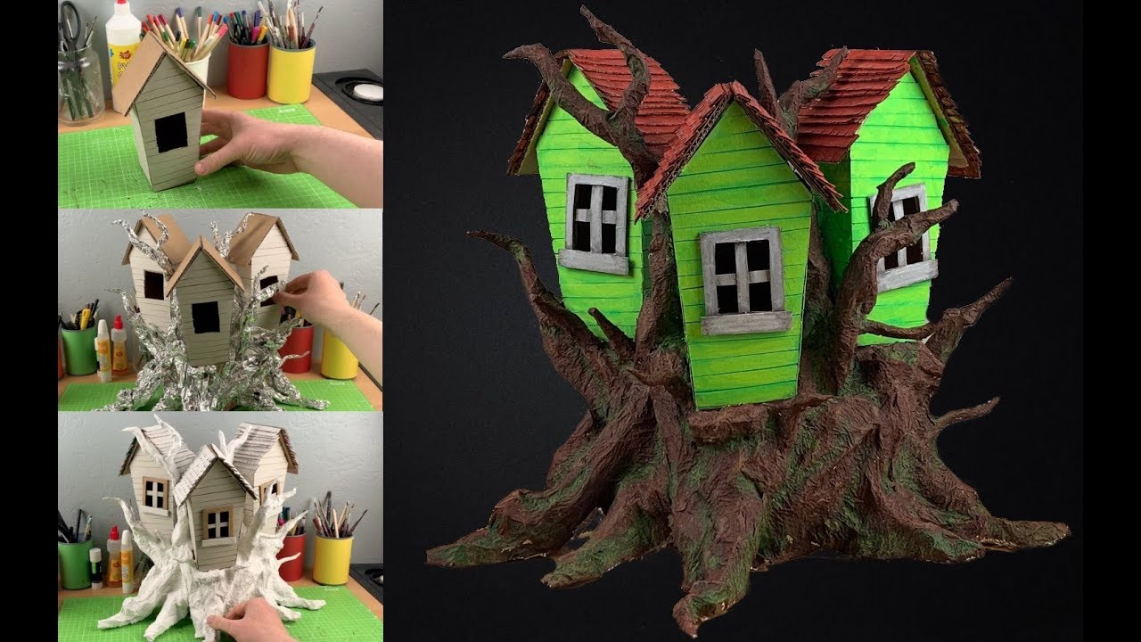Easy How To Make a Paper Mache/Recycled Pizza Box Fantasy Fairy House ...