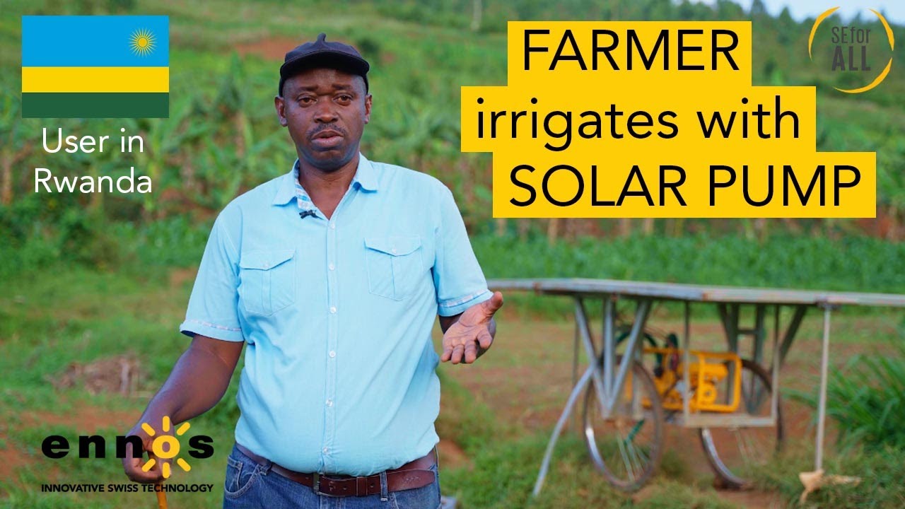 FARMER using an ennos SOLAR PUMP in Rwanda with trolley - YouTube