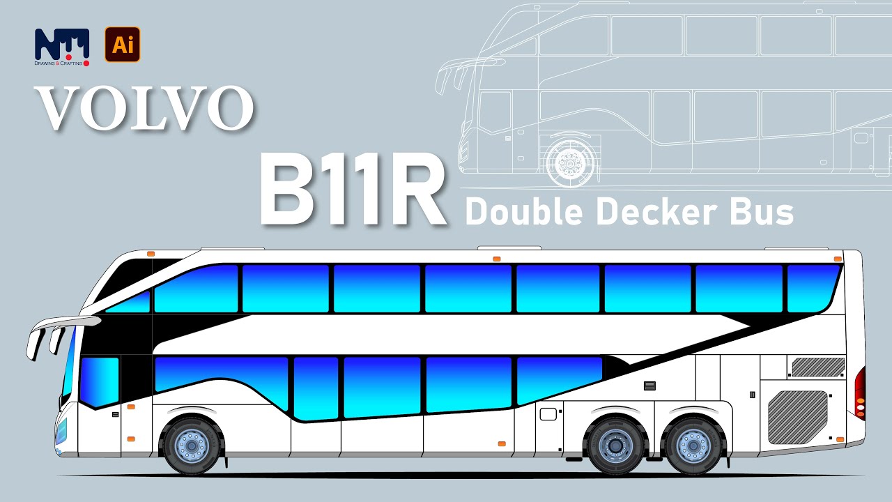 Drawing of a VOLVO B11R Double Decker Bus in Adobe Illustrator || Bus ...