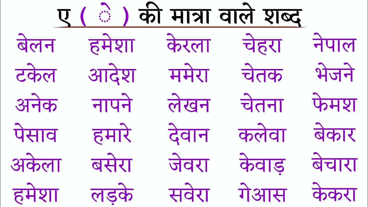Chote E Ki Matra Wale Shabd । छोटी ए की मात्रा वाले शब्द । हिंदी पढ़ना ...