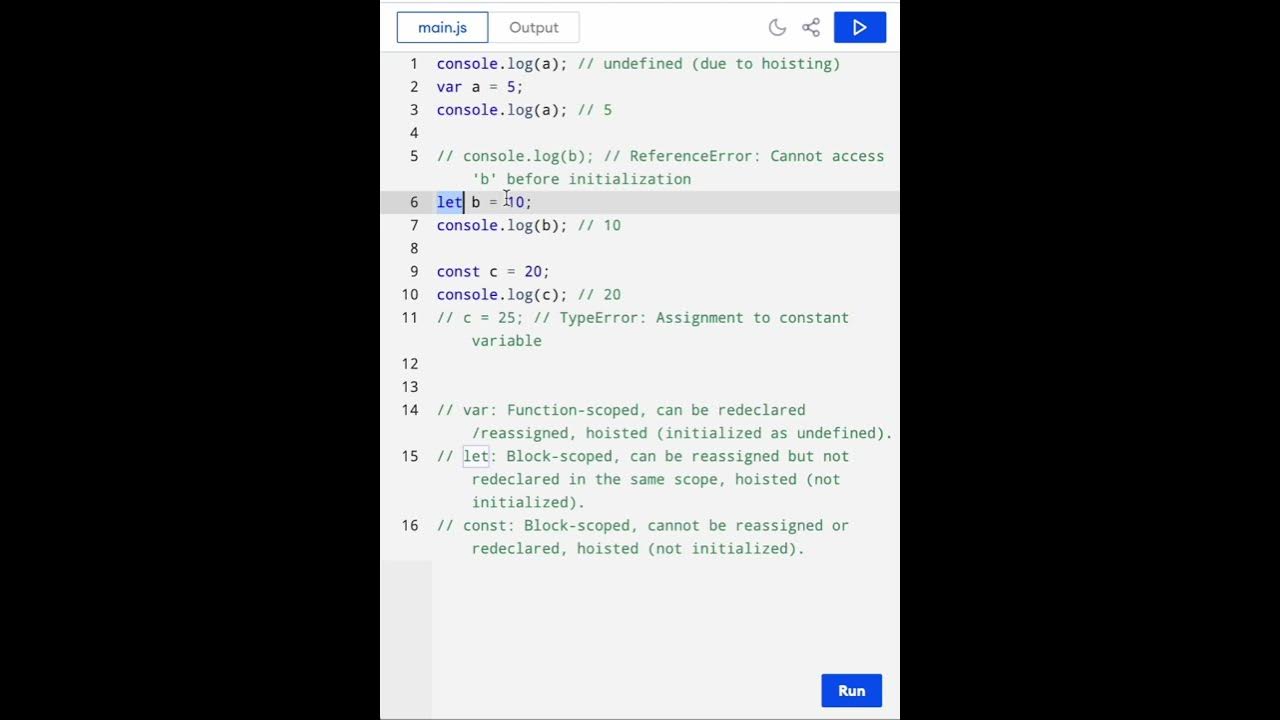 The difference between let, const, and var in JavaScript lies in their scope, reassignment - YouTube
