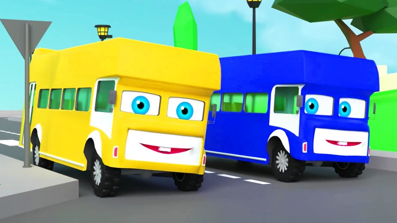 Learn Colors with Buses | Five Rainbow Buses | Nursery Rhymes & Bus ...