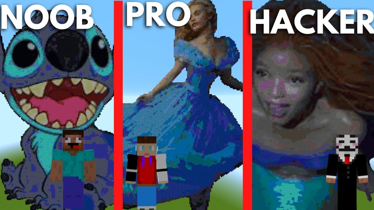 Disney Princess in Minecraft NOOB VS PRO VS HACKER Minecraft Pixel Art ...