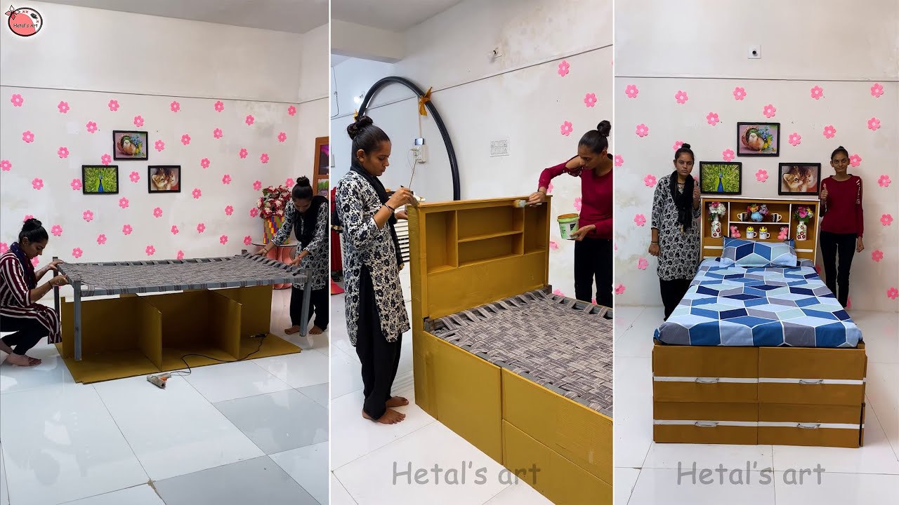 Reuse Old Rope Bed Converting Into Multi Purpose Storage Cardboard Bed ...