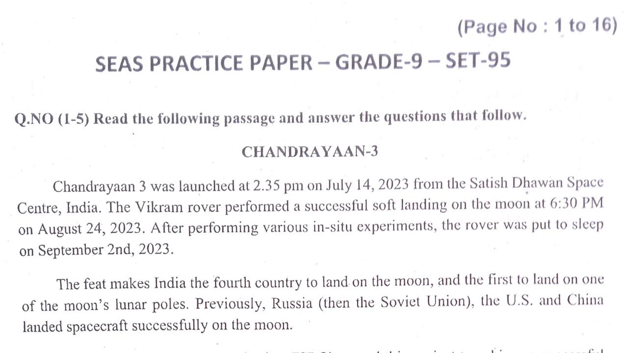 9th CLASS SEAS PRACTICE PAPERS SET 95 | 65 class 9th | seas class 9th ...