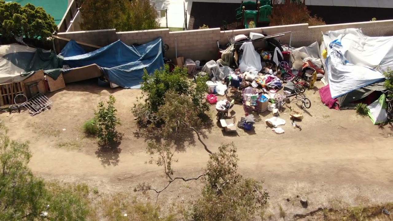 Drone footage of National City homeless encampment - YouTube
